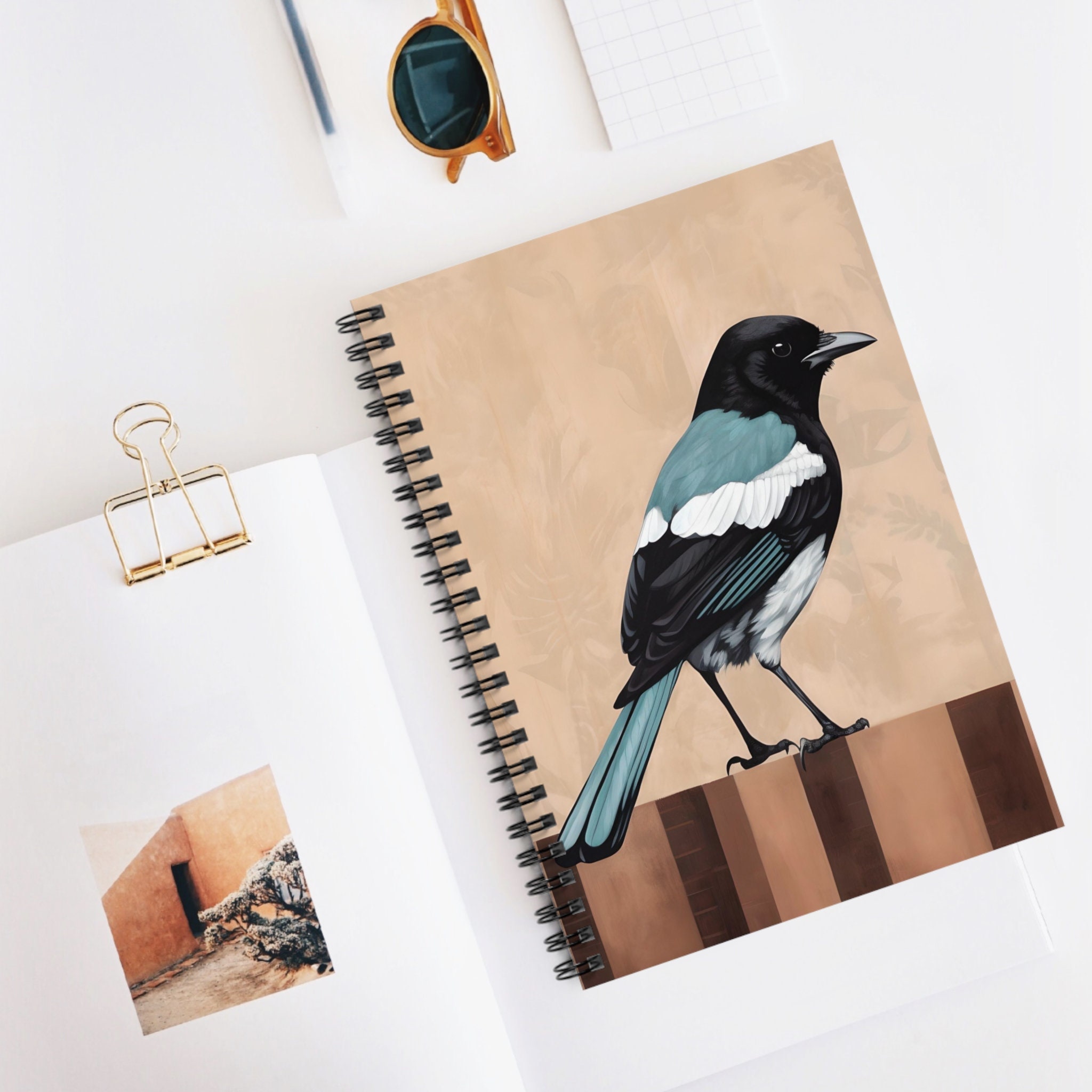 Spiral Notebook Magpie Gift Ideas for Friend Backyard Birds Modern Art ...