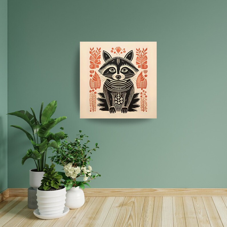Canvas Raccoon Wall Art Modern Minimalist Raccoons Design Print Canvas ...