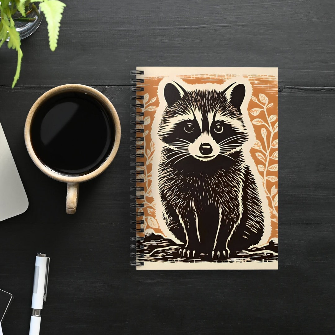 Spiral Notebook Raccoon Art Gift Ideas for Friend Raccoon Vintage Art ...