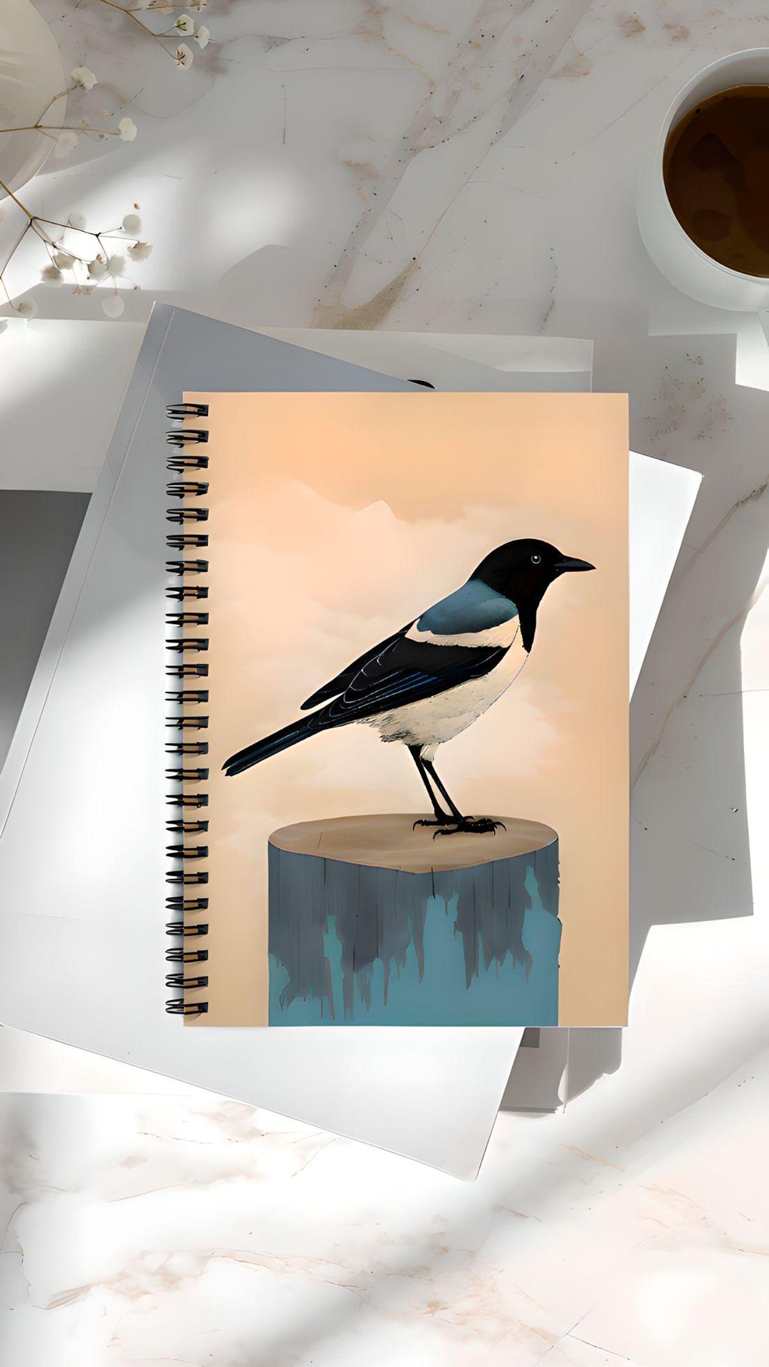 Spiral Notebook Magpie Gift Ideas for Friend Backyard Birds Modern Art ...