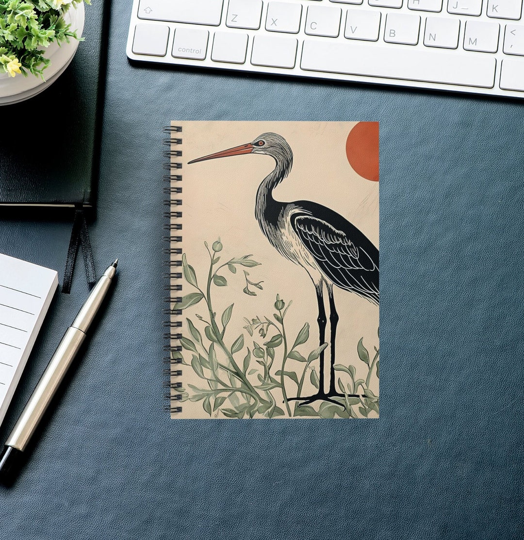 Spiral Notebook Stork Art Gift Ideas for Friend Bird Art Journal - Etsy
