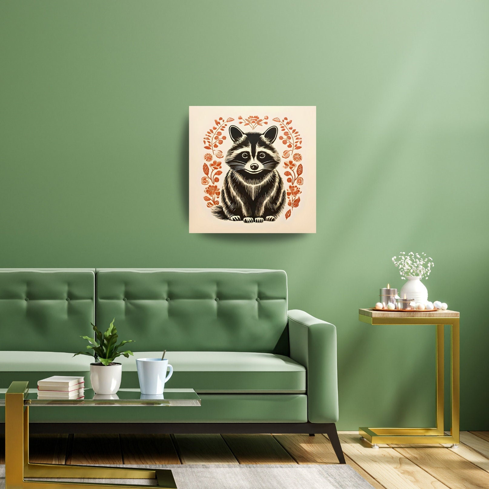 Canvas Raccoon Wall Art Modern Minimalist Raccoons Design Print Canvas ...