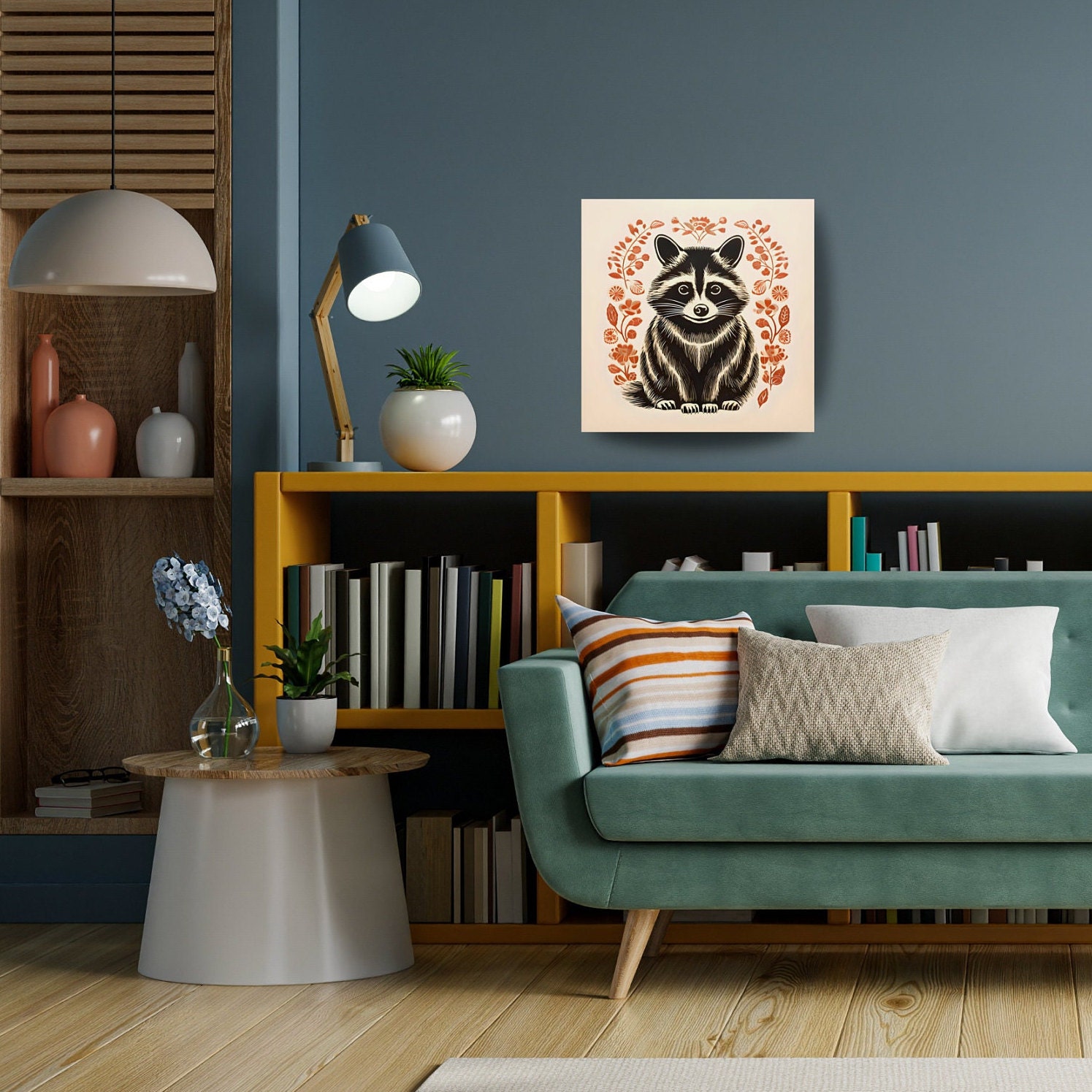 Canvas Raccoon Wall Art Modern Minimalist Raccoons Design Print Canvas ...