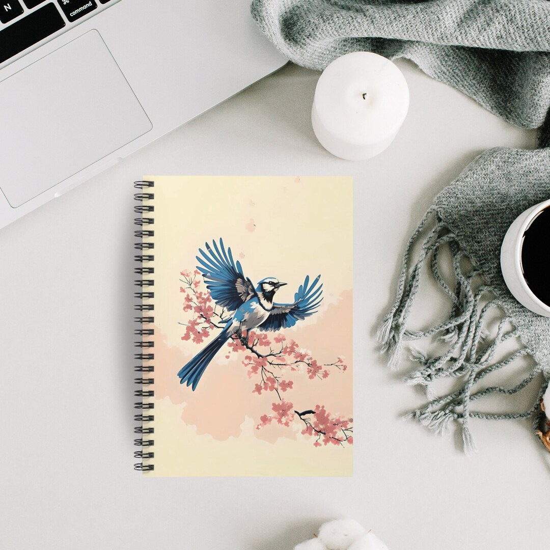 Spiral Notebook Blue Jay Gift Ideas for Friend Exotic Birds Modern Art ...