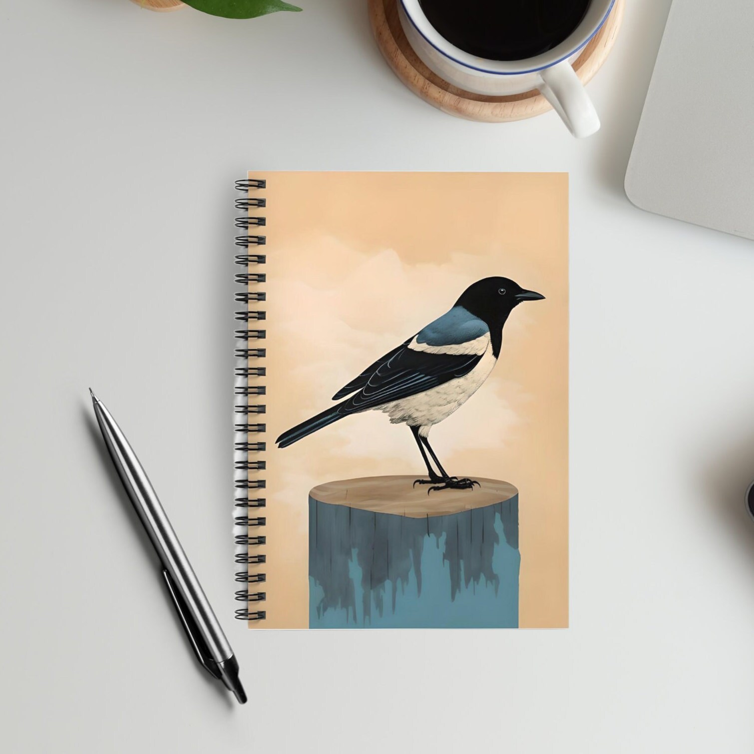 Spiral Notebook Magpie Gift Ideas for Friend Backyard Birds Modern Art ...