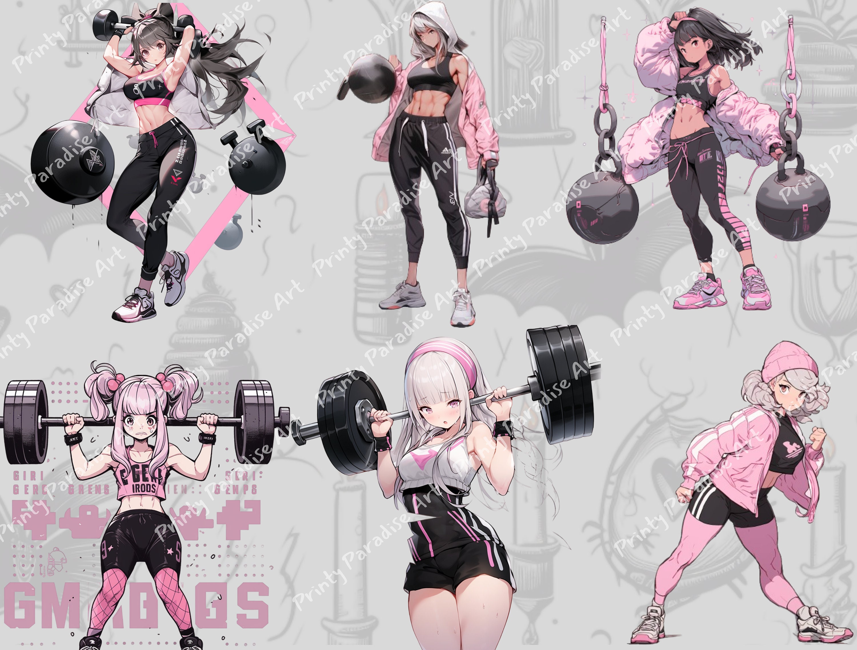 40+ Anime Gym Girl PNG Bundle, Cute Workout Waifu Clipart, Fitness ...