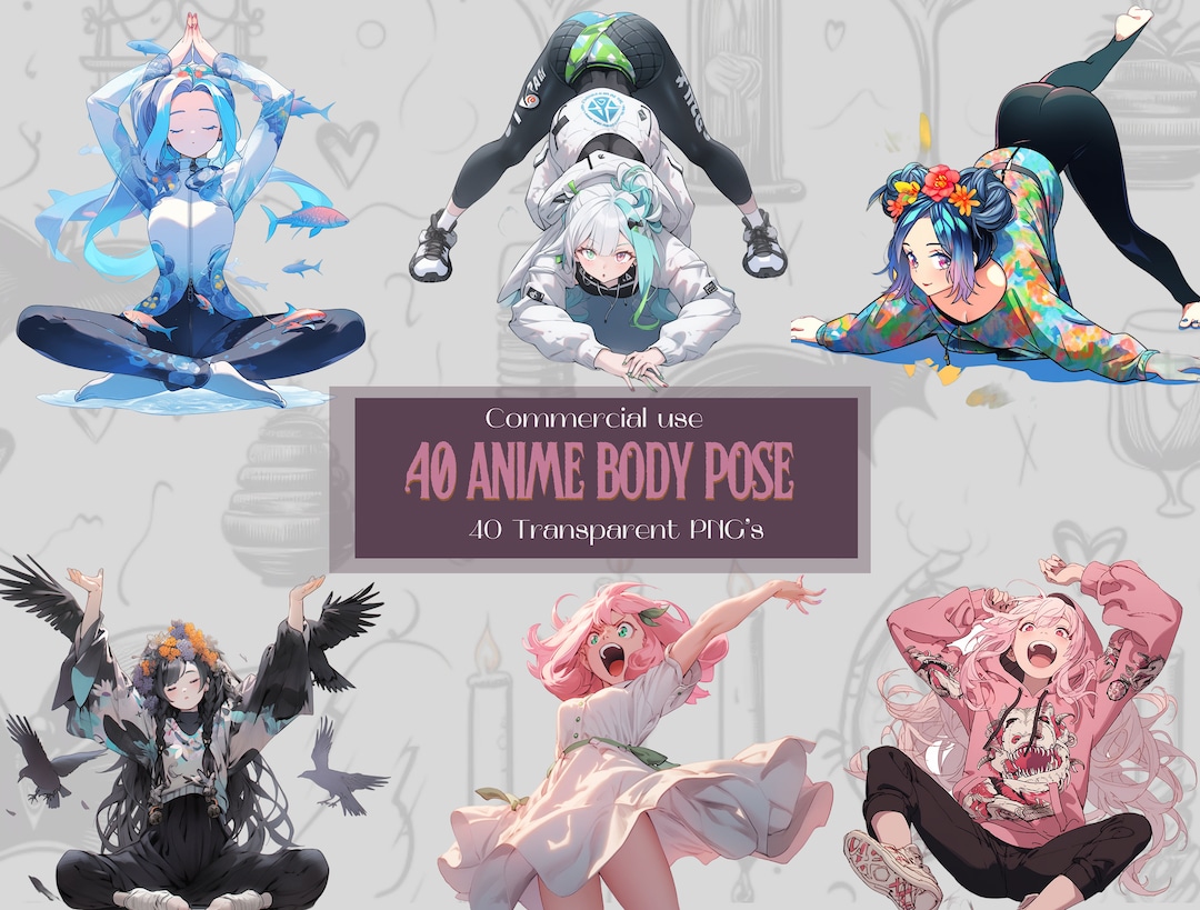 Anime Girl Body Pose Clipart Bundle - Sitting Pose - 40 Transparent ...