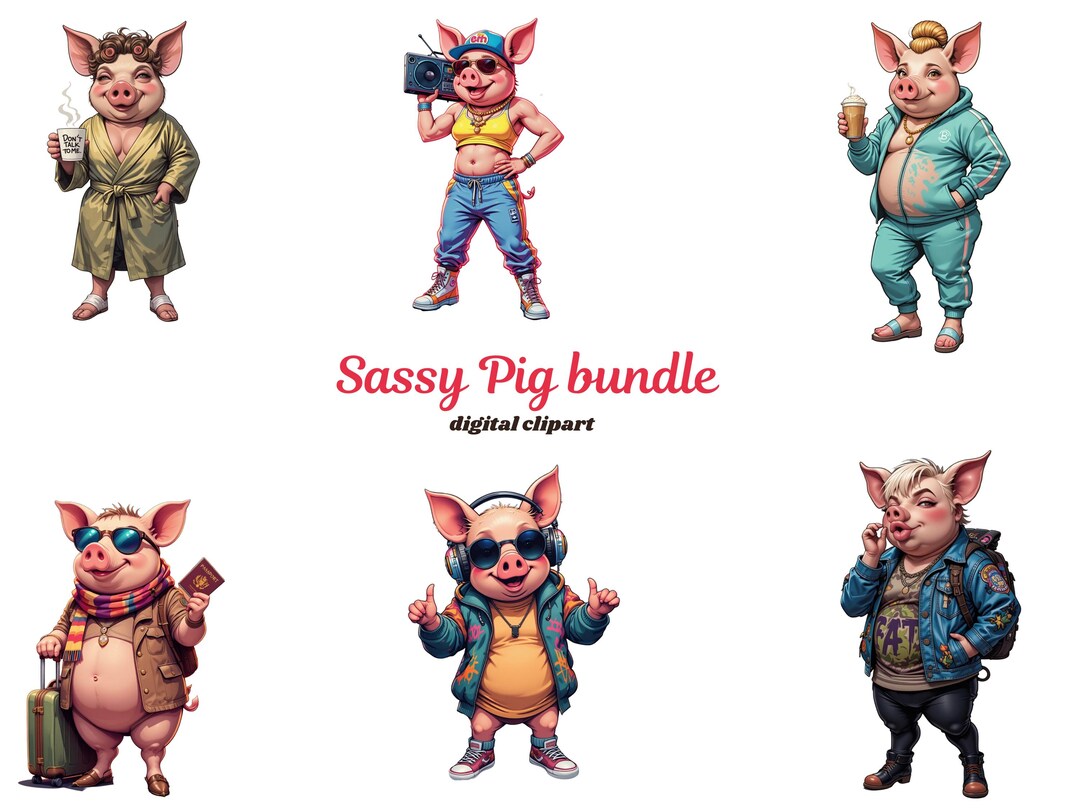 Sassy Pig Clipart Bundle | Punk Pig PNG | 30+ Pig Dog Png Files ...