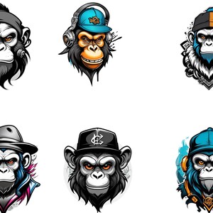 Monkey Head Clipart PNG Bundle, Commercial Use, Digital, Download ...