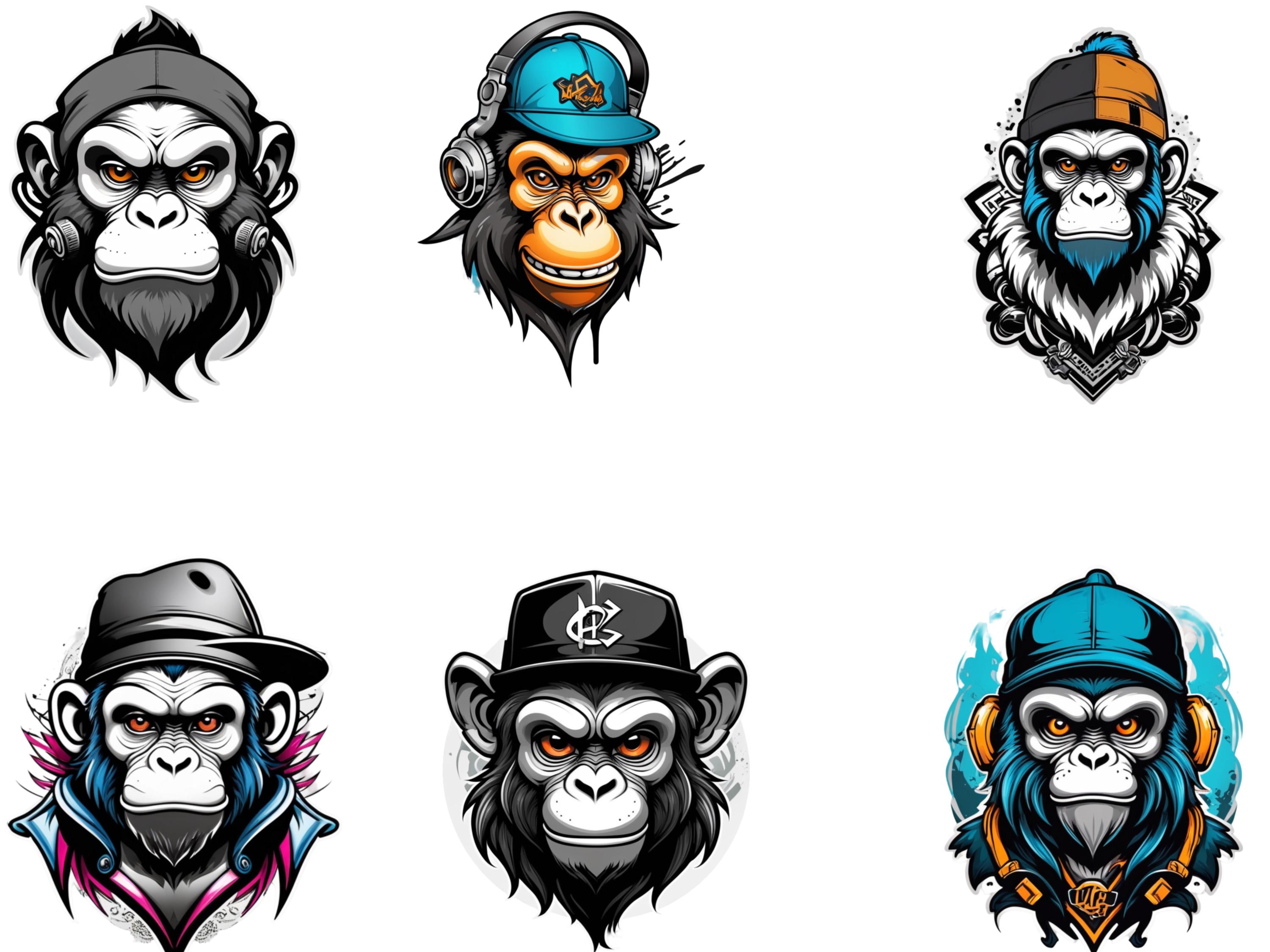 Monkey Head Clipart PNG Bundle, Commercial Use, Digital, Download ...