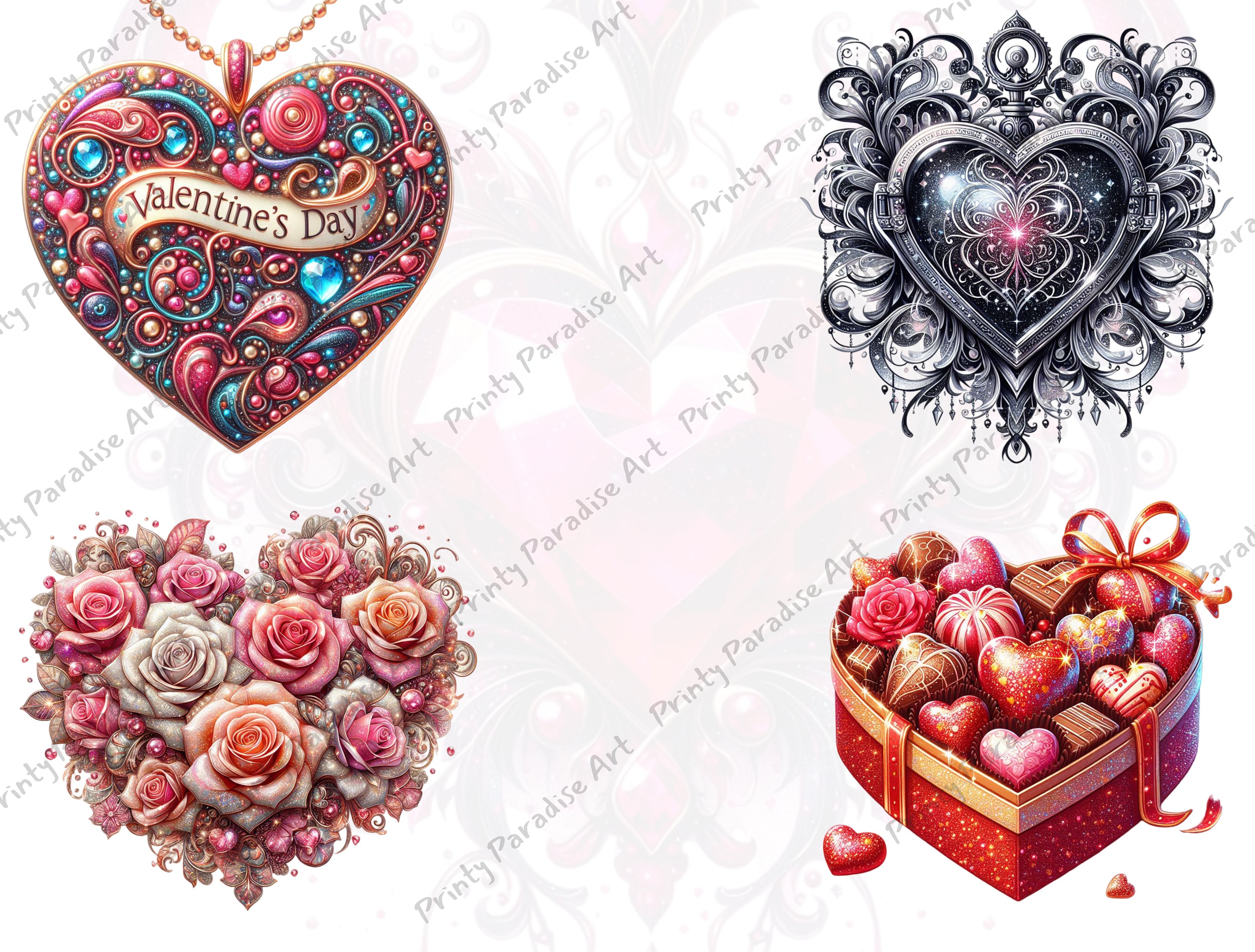 Watercolor Heart Valentine Clipart, 30 PNG Valentines Day Clipart ...