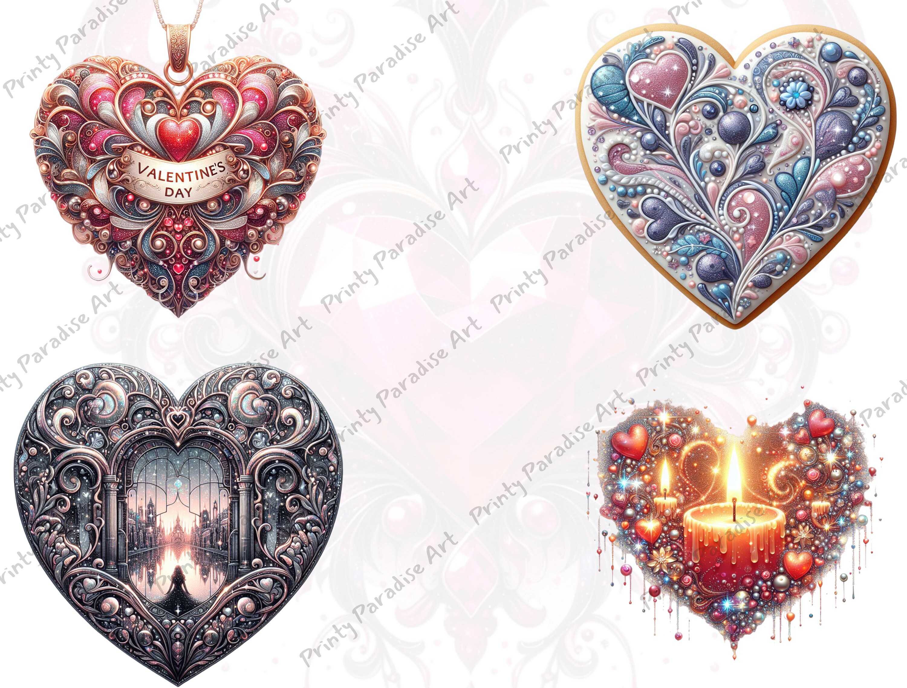 Watercolor Heart Valentine Clipart, 30 PNG Valentines Day Clipart ...