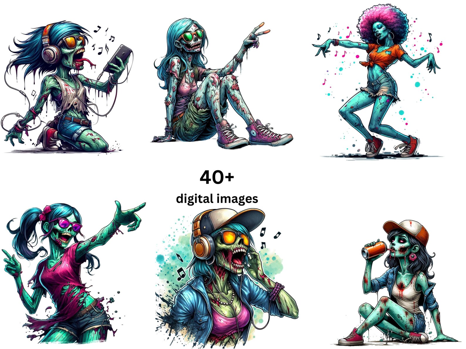 Zombie Women Clipart PNG Bundle, Commercial Use, Digital, Download ...