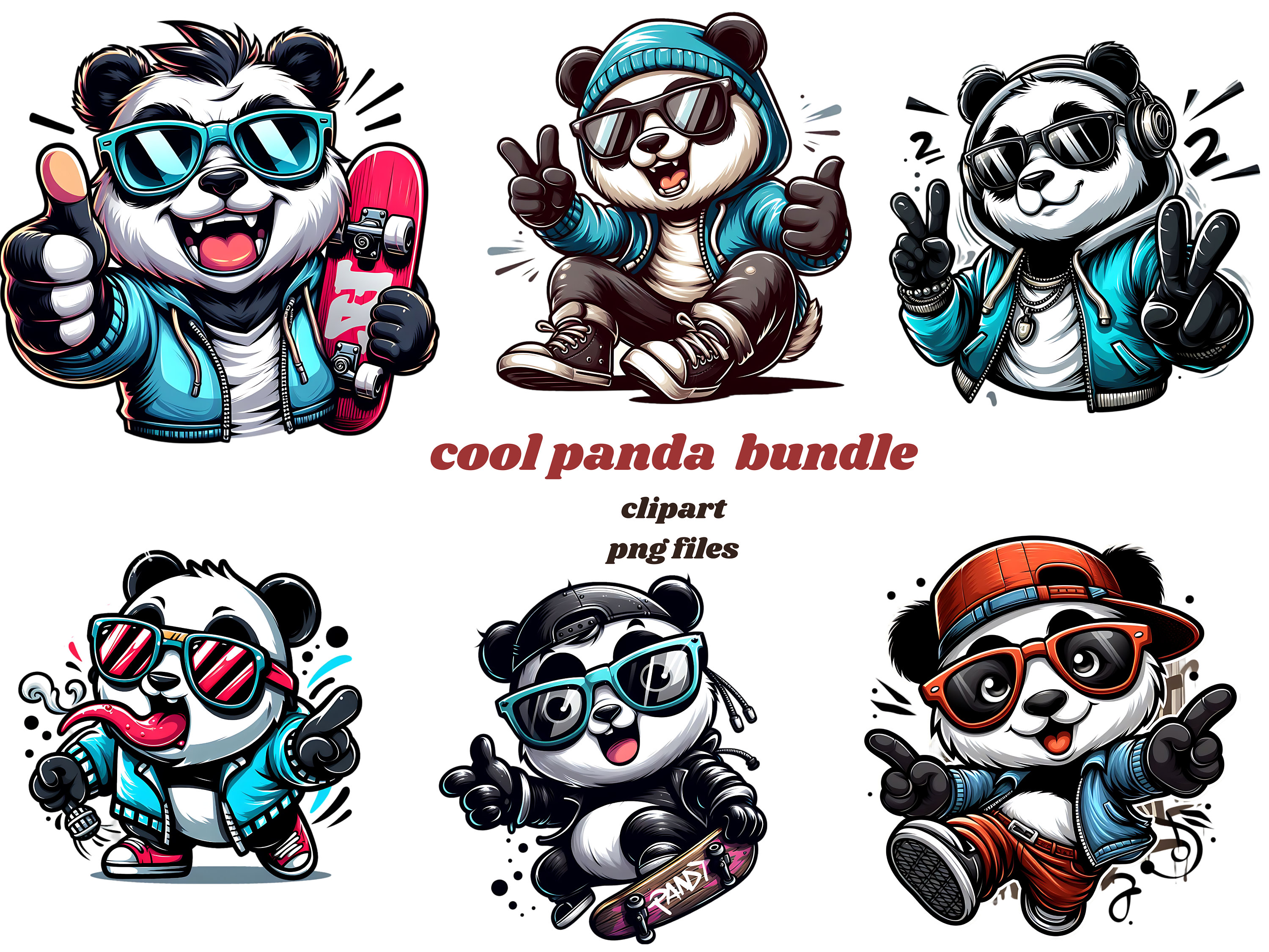 Cool Panda T-shirt Design PNG Bundle, Commercial Use, Digital, Download ...