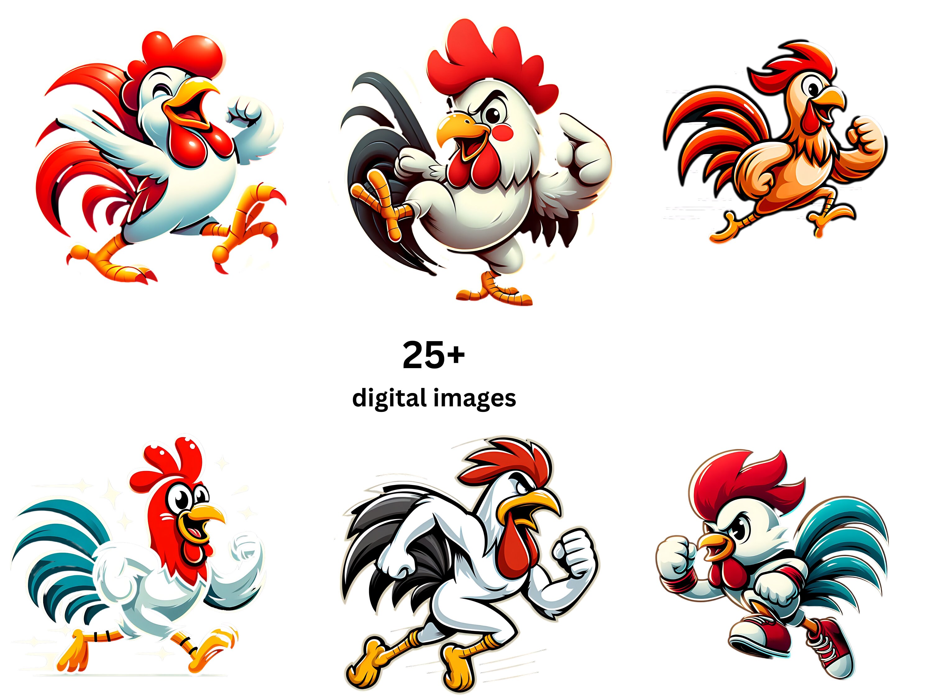 Cool Rooster Clipart PNG Bundle, Commercial Use, Digital, Download ...