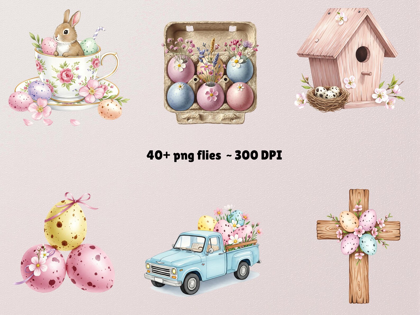 Watercolor Easter Bundle Collection Clipart, 40+ PNG Easter Clipart ...