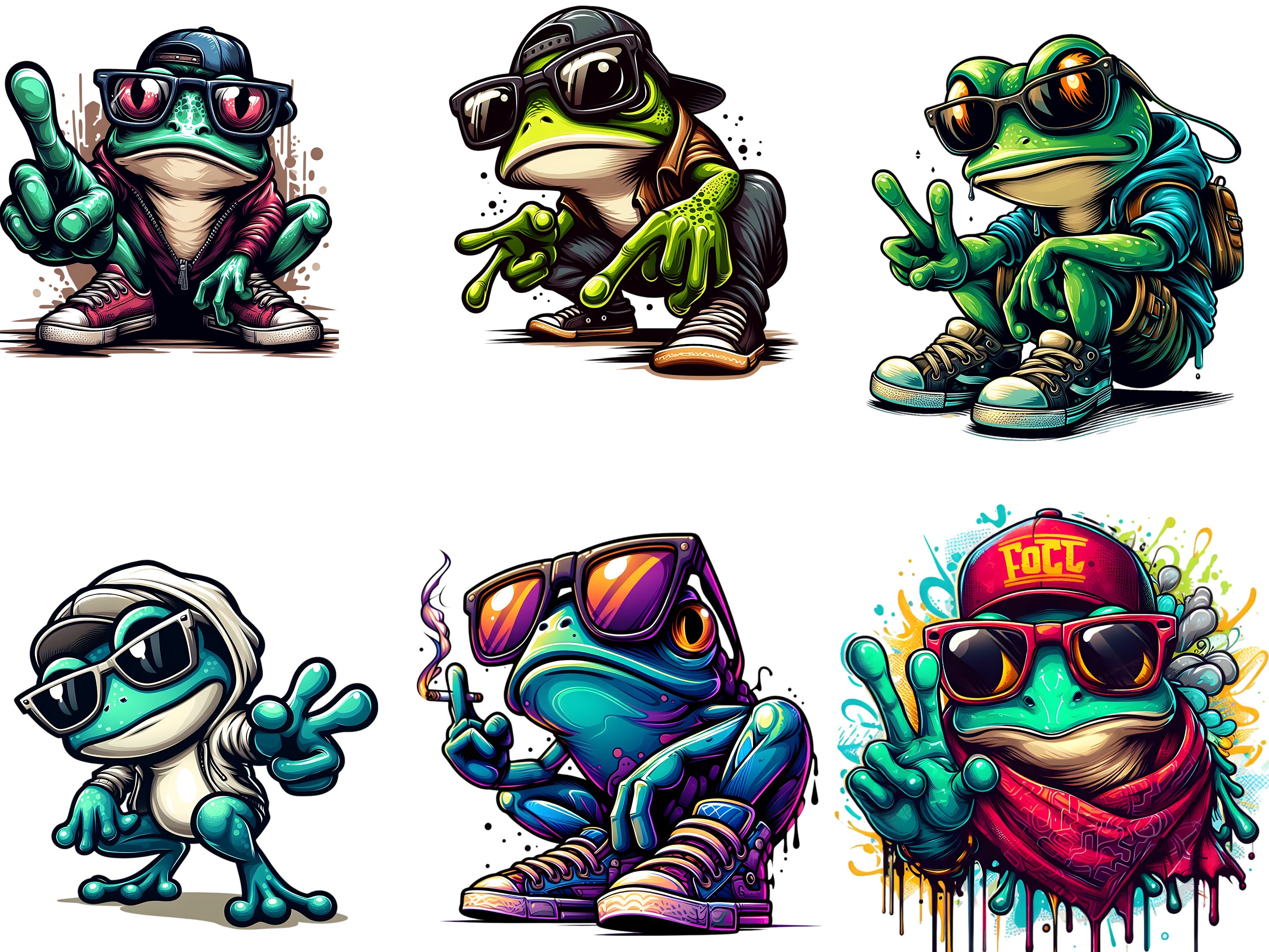 Cool Frog T-shirt Design PNG Bundle, Commercial Use, Digital, Download ...