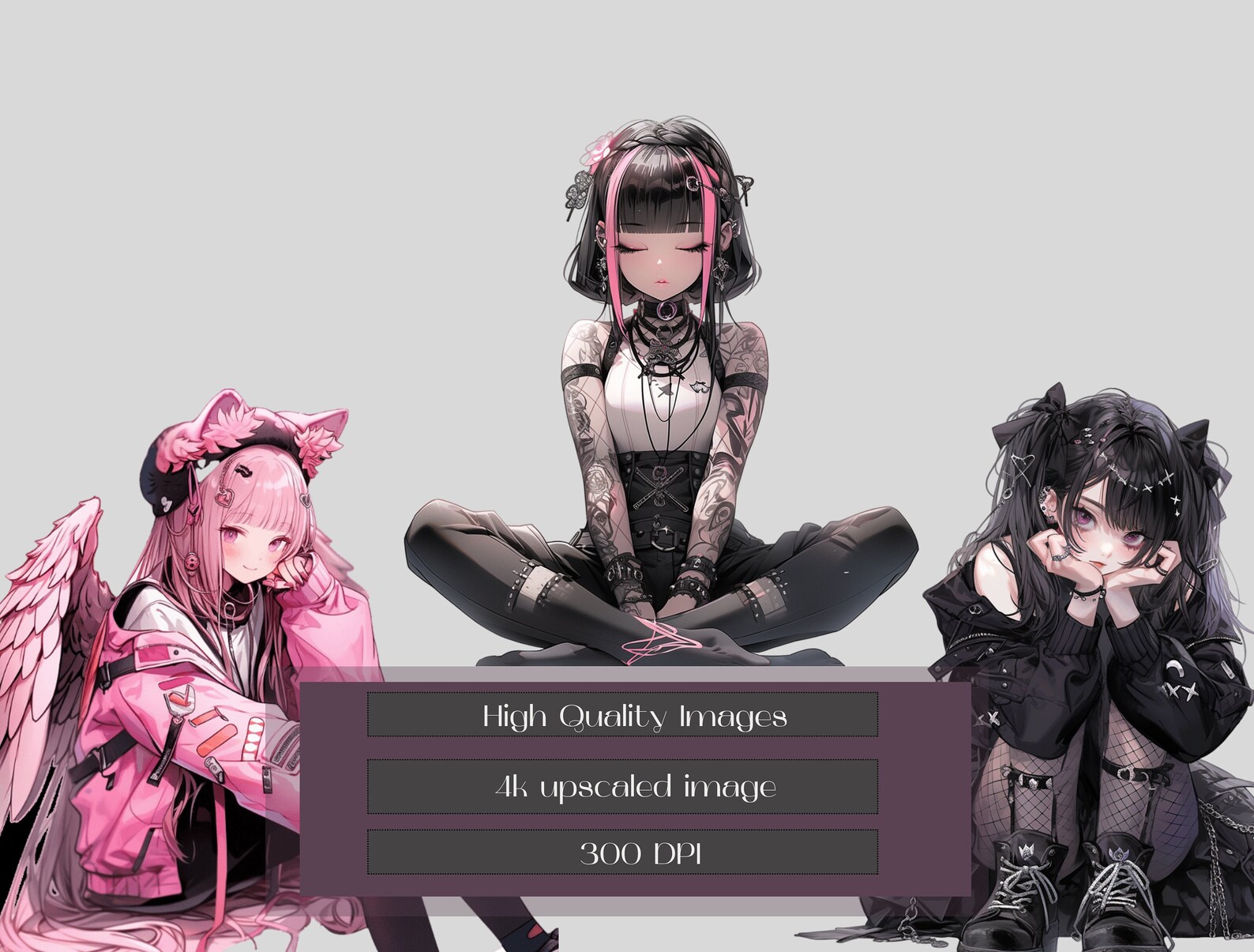 20+ Sitting Gothic Anime Girl PNG Bundle, Lofi Chill Waifu Clipart ...