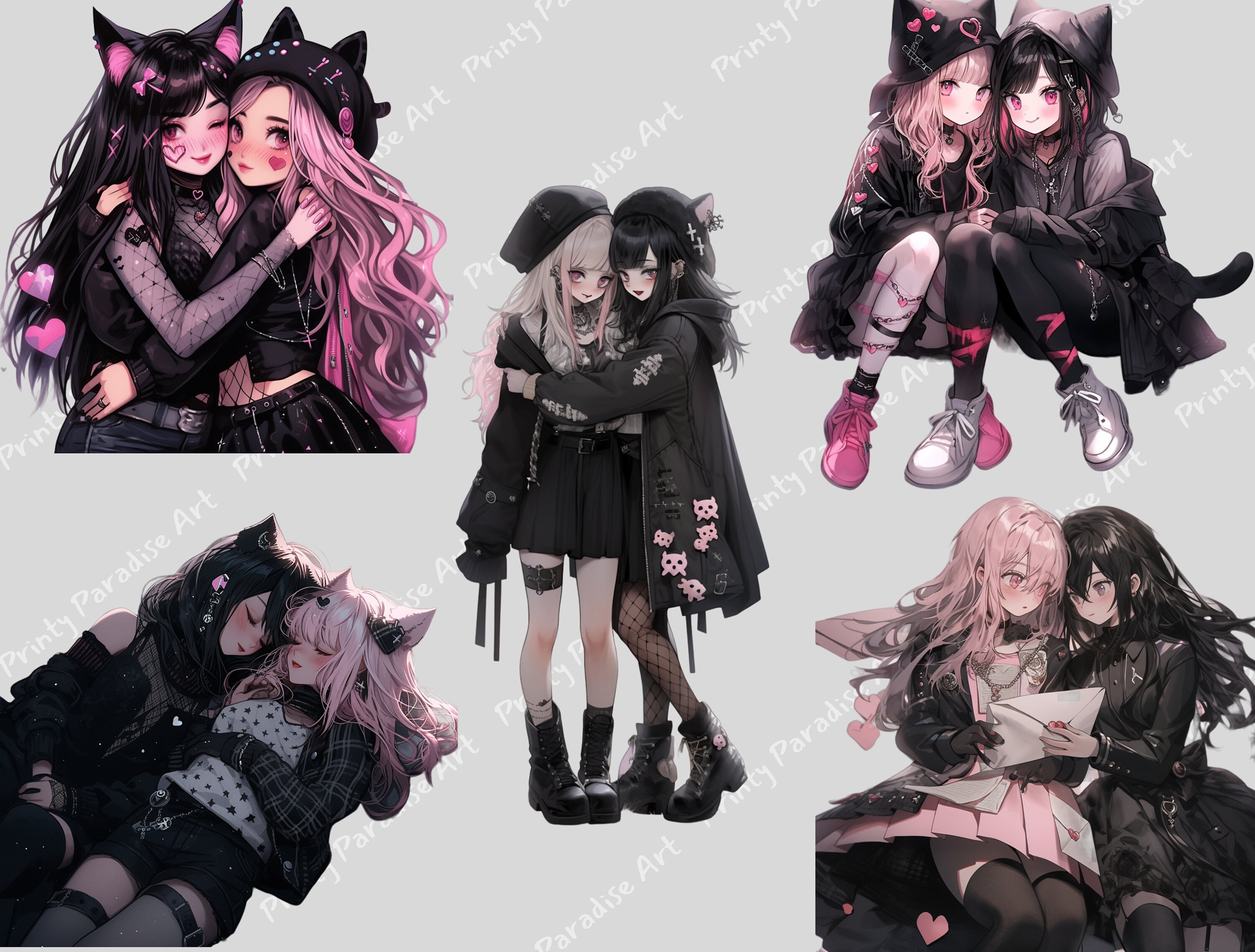 20+ Gothic Anime Girlfriend PNG Bundle, Dark Waifu Clipart, Yandere E ...