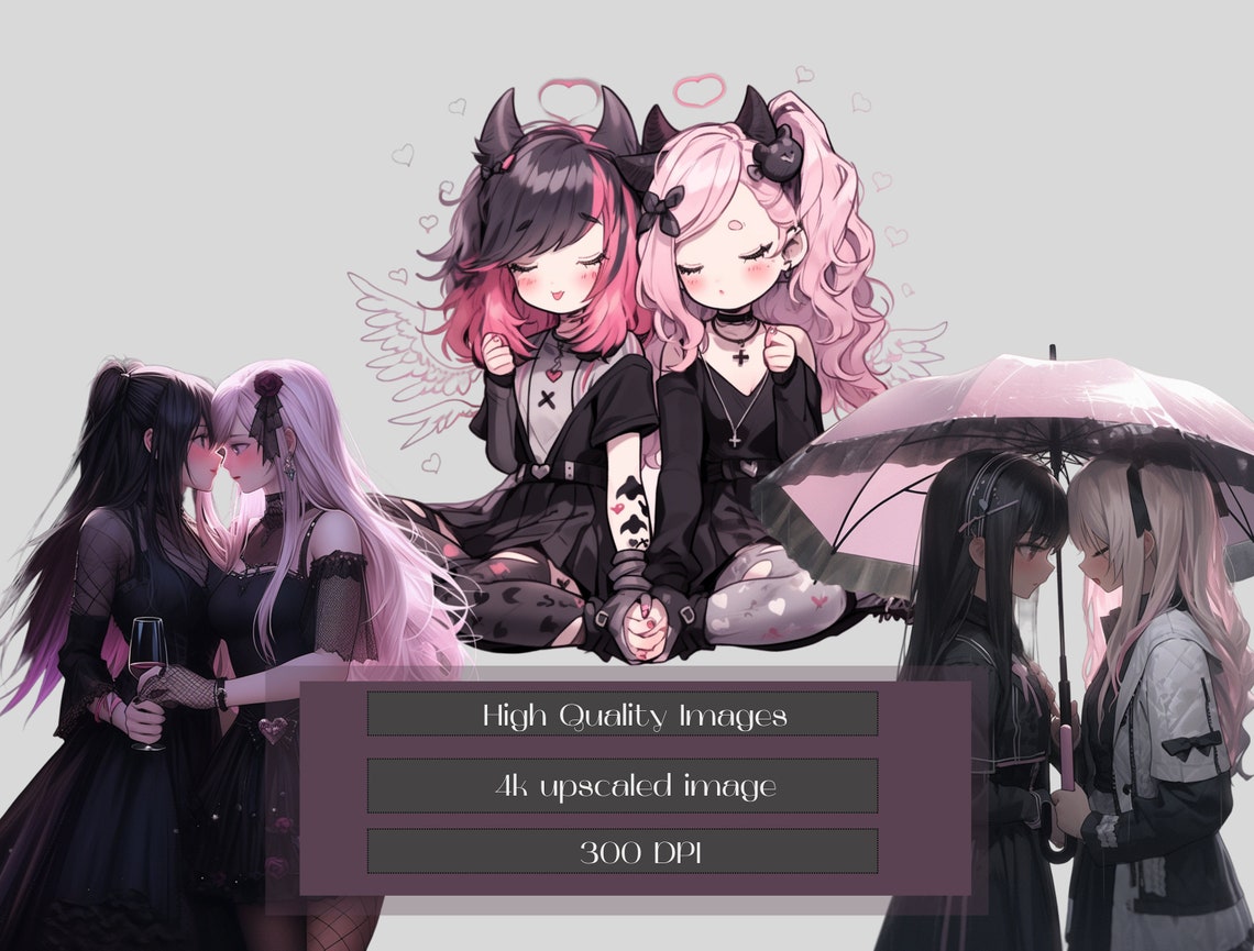 20+ Gothic Anime Girlfriend PNG Bundle, Dark Waifu Clipart, Yandere E ...