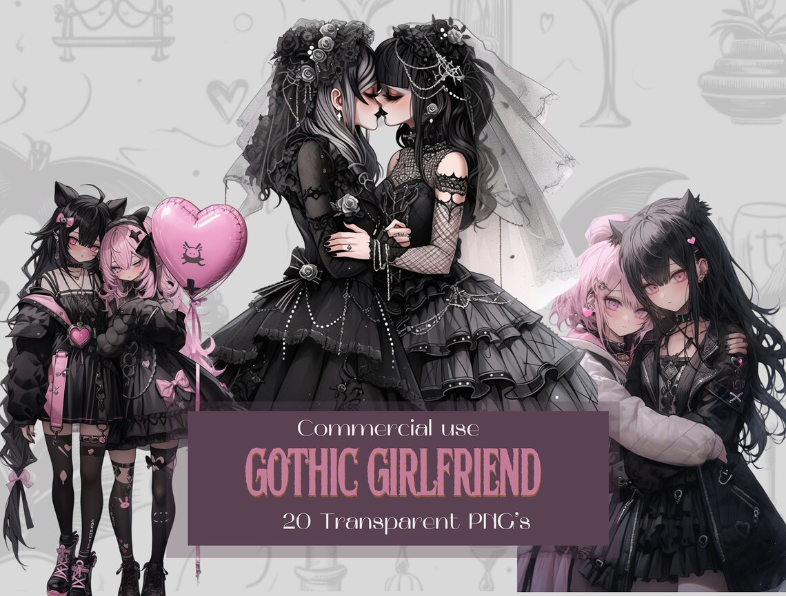 20+ Gothic Anime Girlfriend PNG Bundle, Dark Waifu Clipart, Yandere E ...