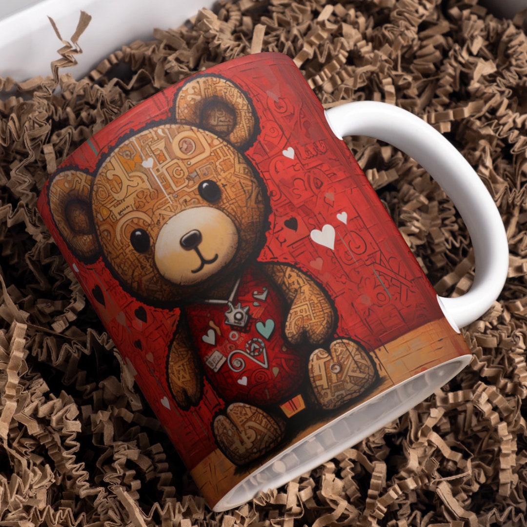 Valentine Teddy Bear Mug Wrap, 11oz and 15oz Mug Design Digital ...