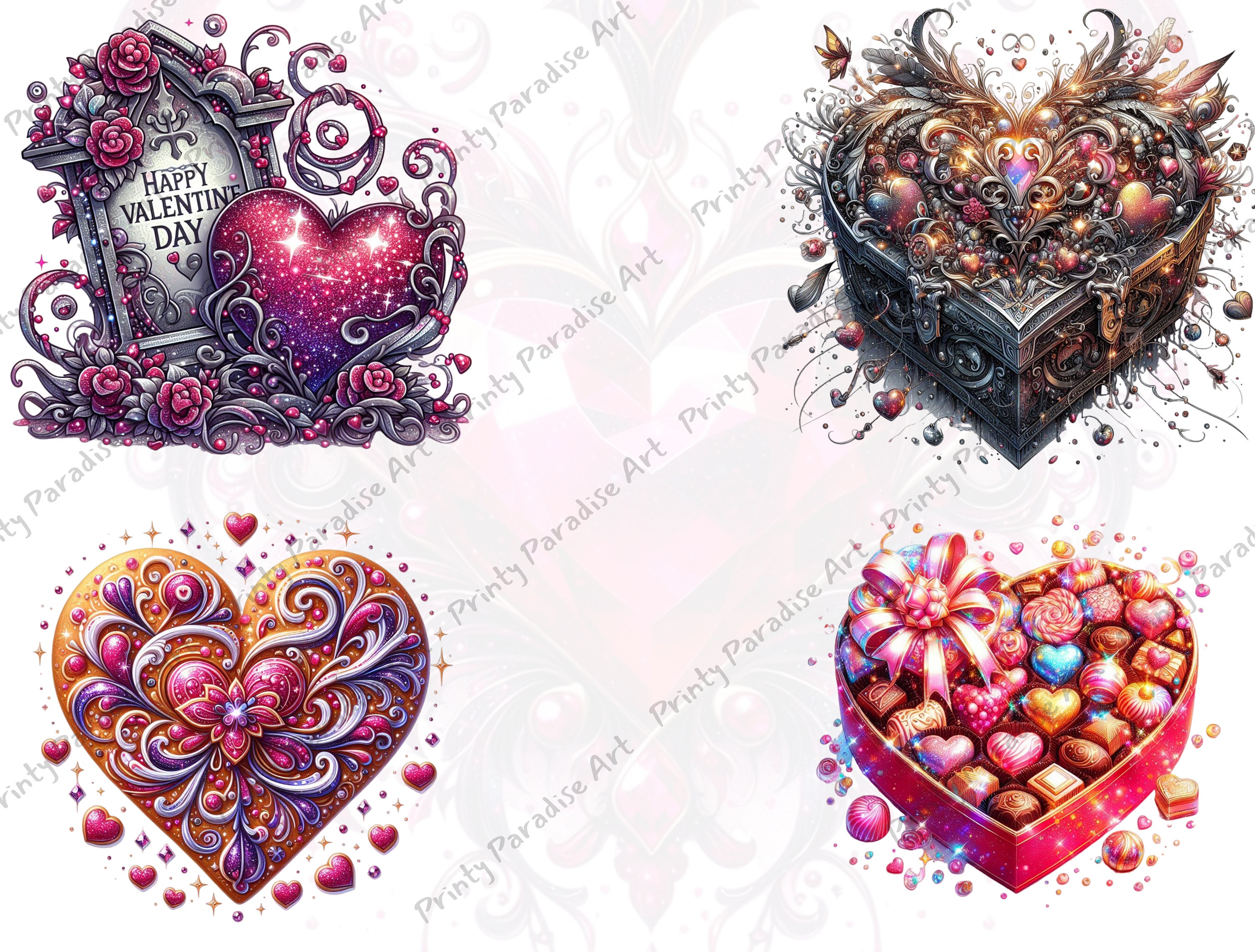 Watercolor Heart Valentine Clipart, 30 PNG Valentines Day Clipart ...