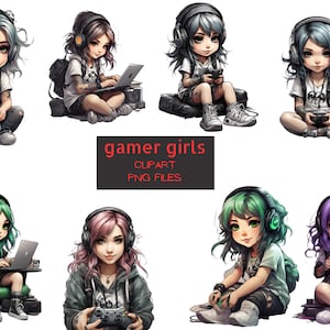 Cute Gamer Girl Sticker Gaming Planner Clipart Chibi Bundle Free ...