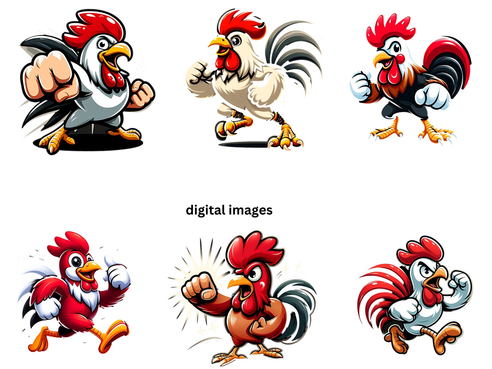 Cool Rooster Clipart PNG Bundle, Commercial Use, Digital, Download ...
