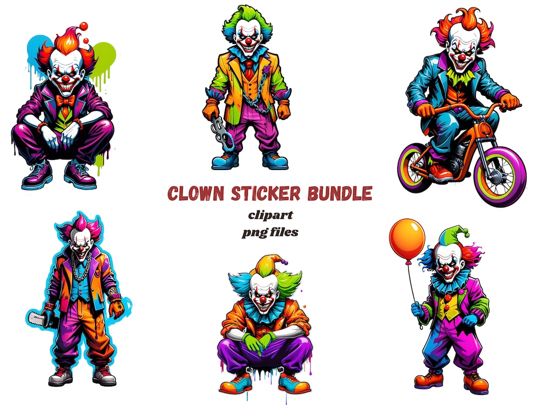 Clown Sticker Clipart Bundle , Clown PNG, Joker Sticker, Clipart PNG ...