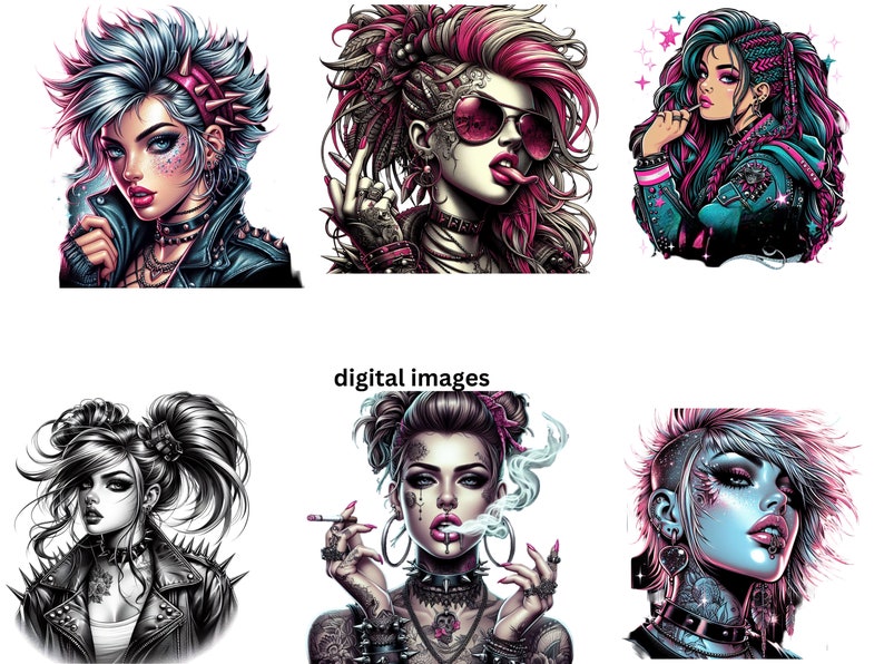 Gothic Punk Girl Clipart Bundle, Commercial Use, T-shirt Design, 50 ...