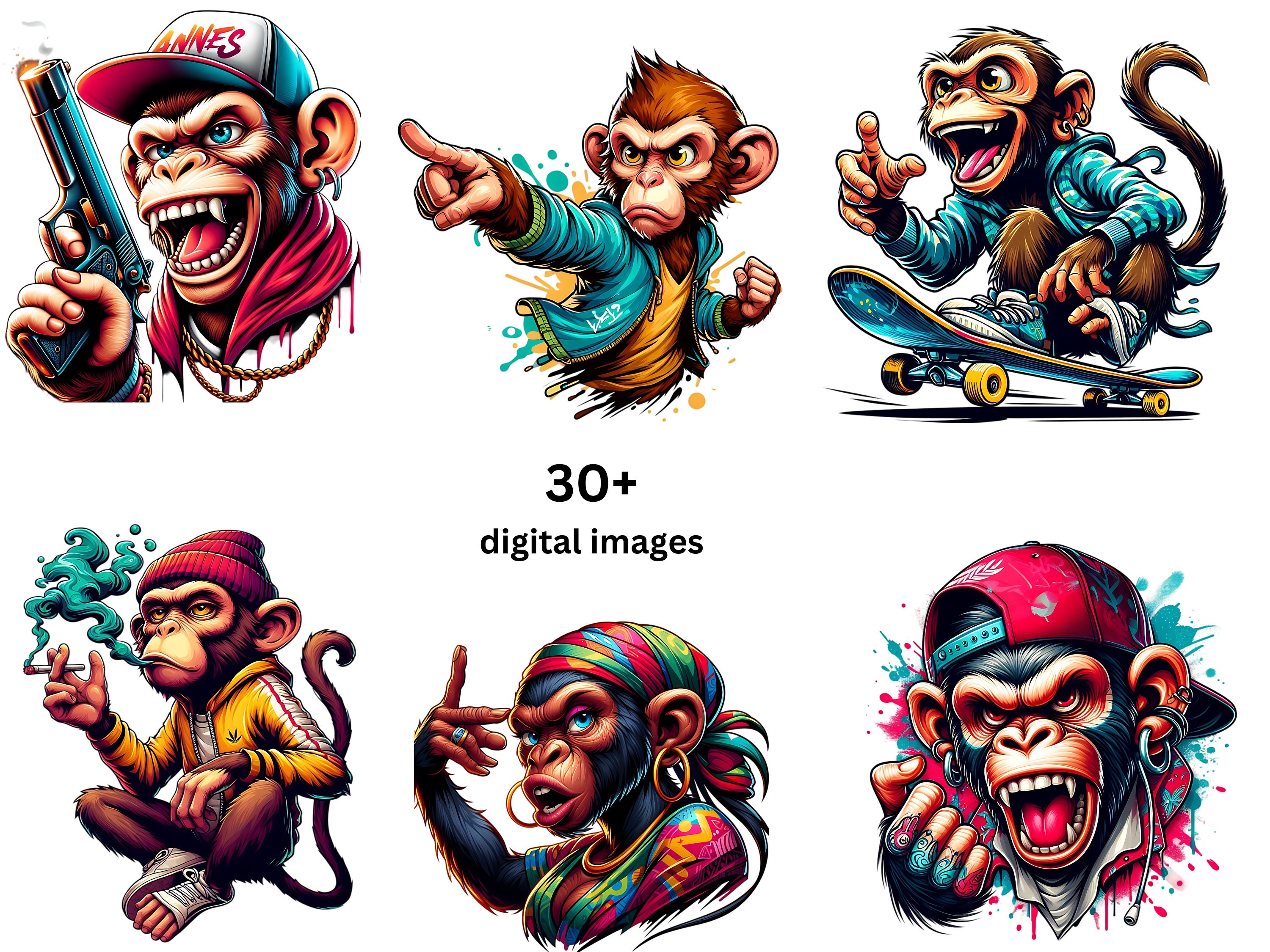 Cool Monkey T-shirt Design PNG Bundle, Commercial Use, Digital ...