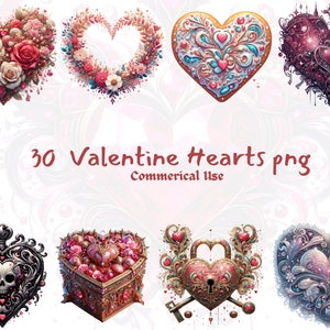 Watercolor Heart Valentine Clipart, 30 PNG Valentines Day Clipart ...