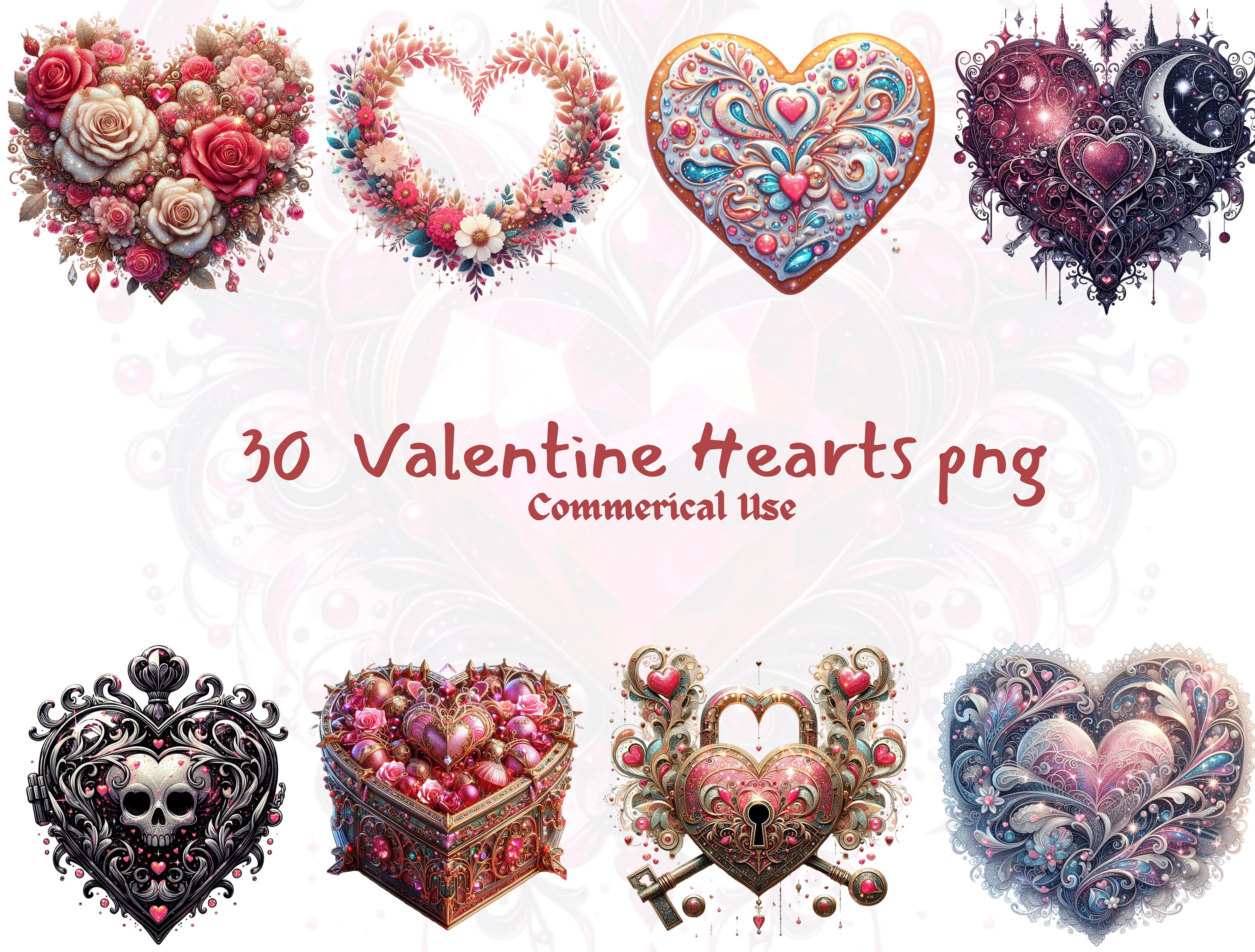 Watercolor Heart Valentine Clipart, 30 PNG Valentines Day Clipart ...
