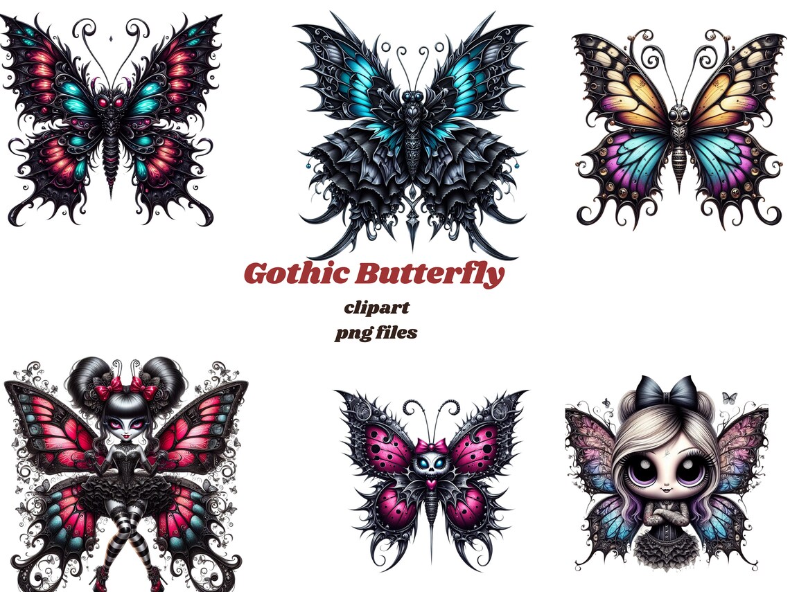 40+ Gothic Butterfly PNG Bundle, Dark Fantasy Moth Clipart, Mystical ...
