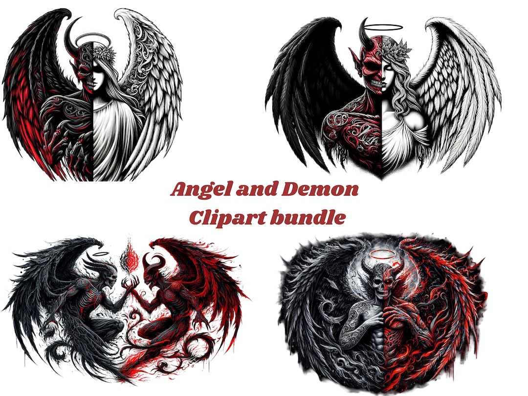 Half Angel Half Demon Bundle , Digital Art, Sublimation Designs Tshirt ...