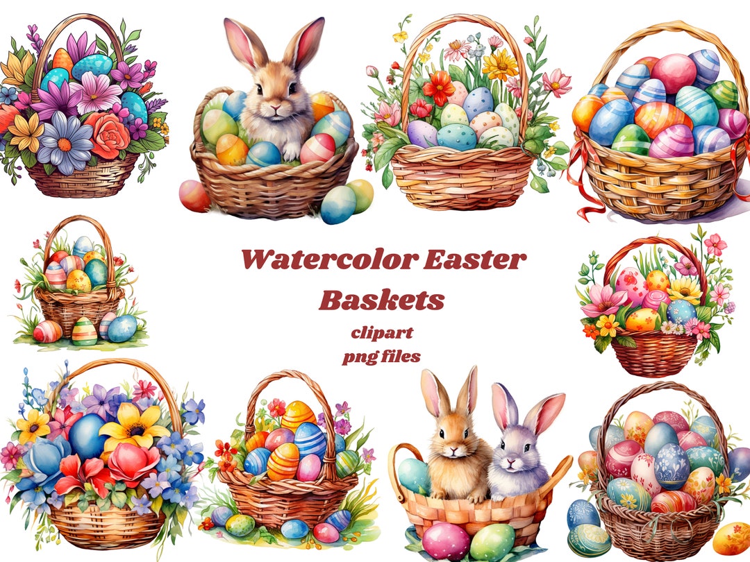 Watercolor Easter Baskets Clipart, Floral Egg Baskets in PNG Format ...