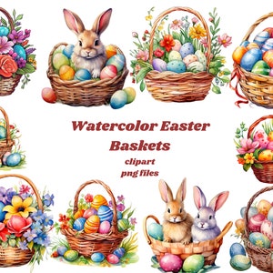 Watercolor Easter Baskets Clipart, Floral Egg Baskets in PNG Format ...