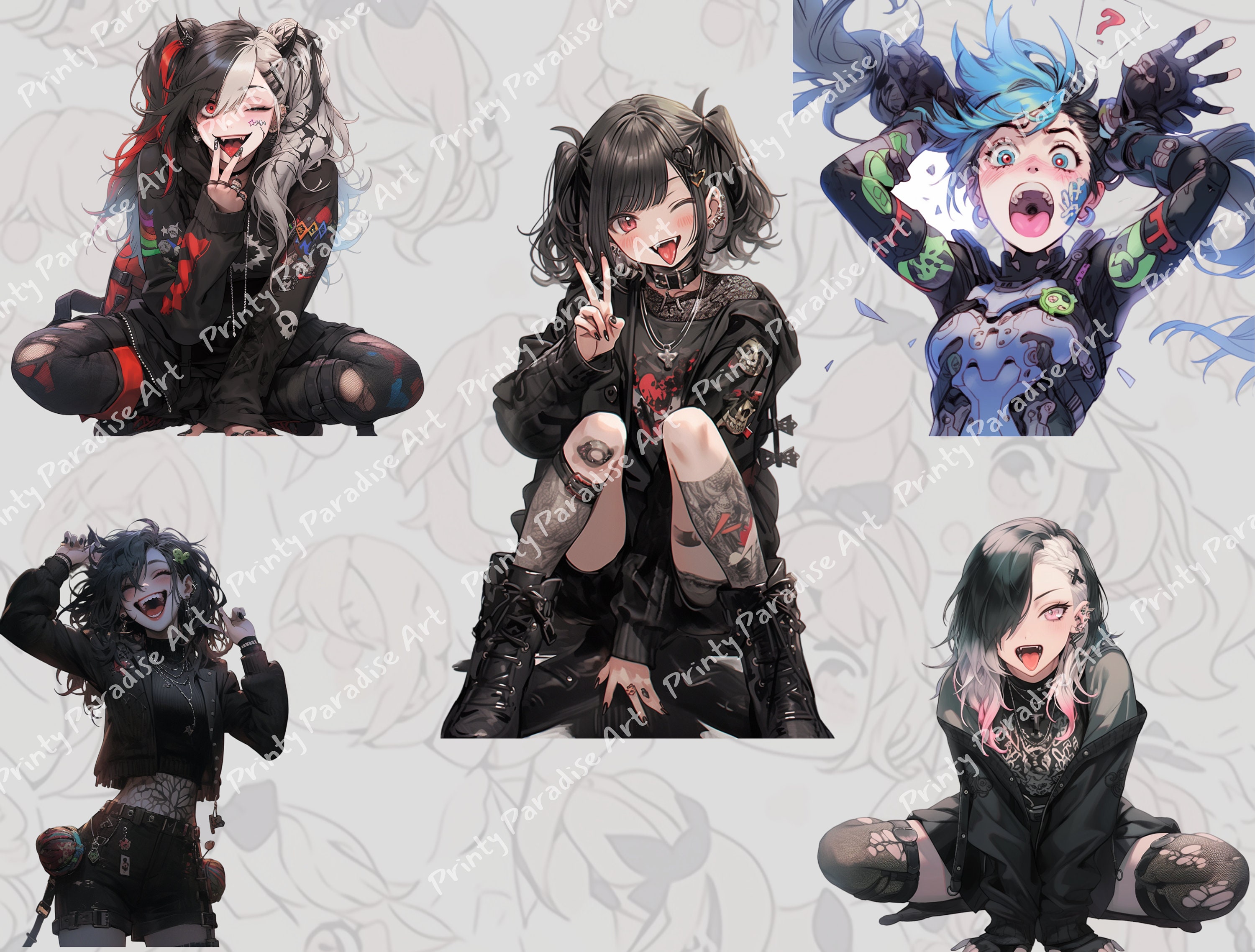 50+ Gothic Anime Girl Face Bundle, Dark Fantasy Portrait Clipart, Cute ...