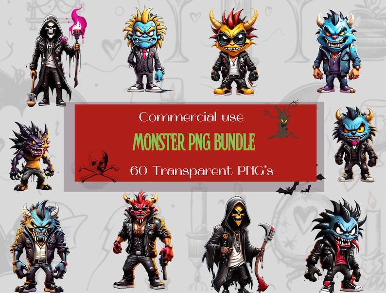 Monsters Clipart Bundle, Clipart, T-shirt Design, Monster PNG Stickers ...