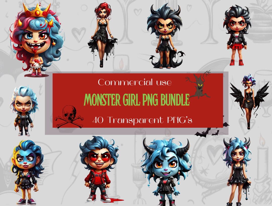 Monsters Girl Clipart Bundle, Clipart, T-shirt Design, Monster PNG ...