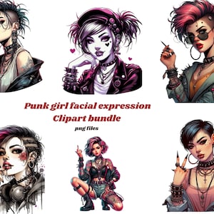 Punk Girl Facial Expression Clipart, Commercial Use, T-shirt Design, 45 ...