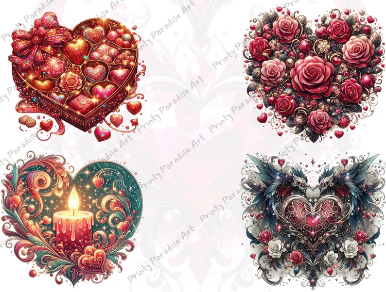 Watercolor Heart Valentine Clipart, 30 PNG Valentines Day Clipart ...
