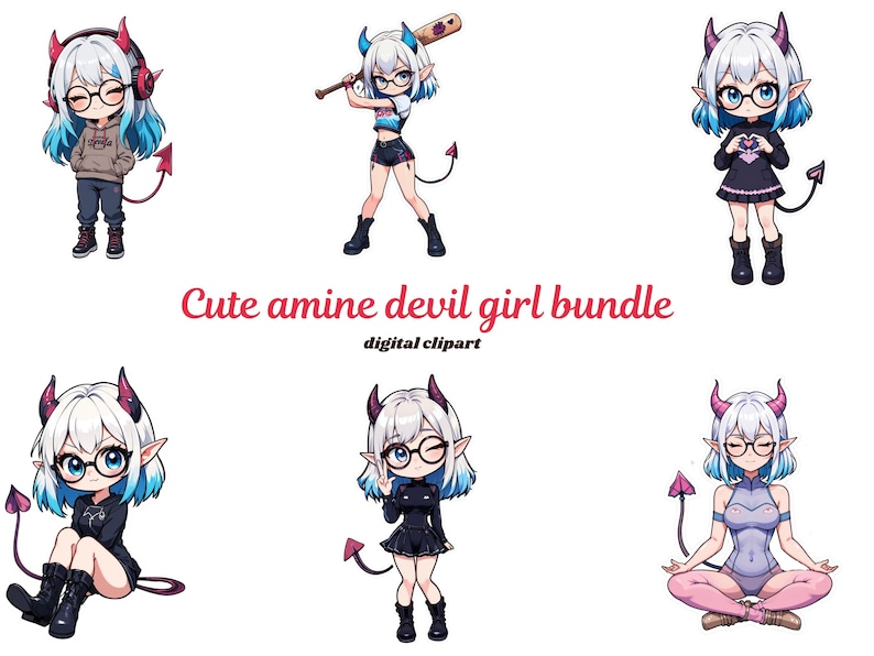 35+ Cute Chibi Devil Girl PNG Bundle, Kawaii Anime Demon Clipart ...