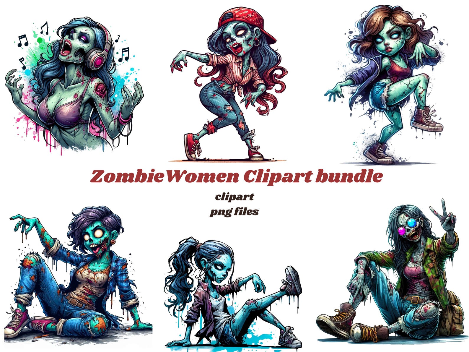 Zombie Women Clipart PNG Bundle, Commercial Use, Digital, Download ...