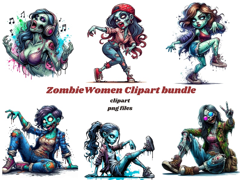 Zombie Women Clipart PNG Bundle, Commercial Use, Digital, Download ...
