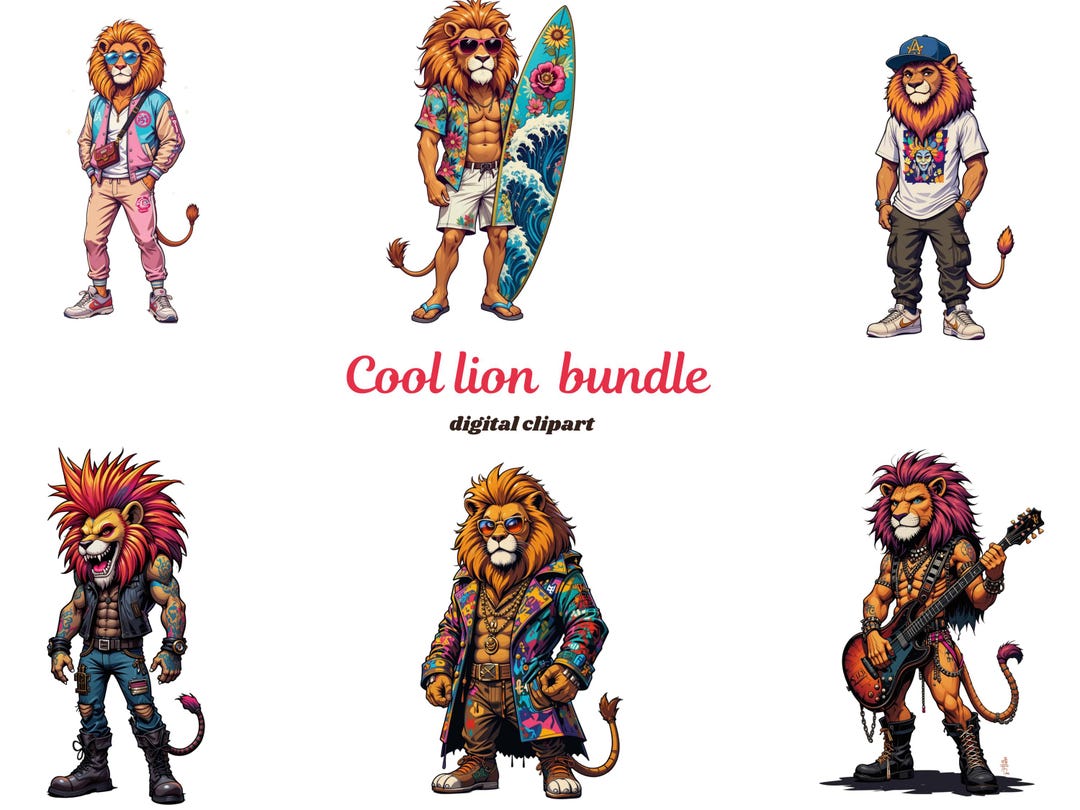 Cool Lion Clipart Bundle | Punk Lion PNG | 35+ Frog Png Files| Digital ...