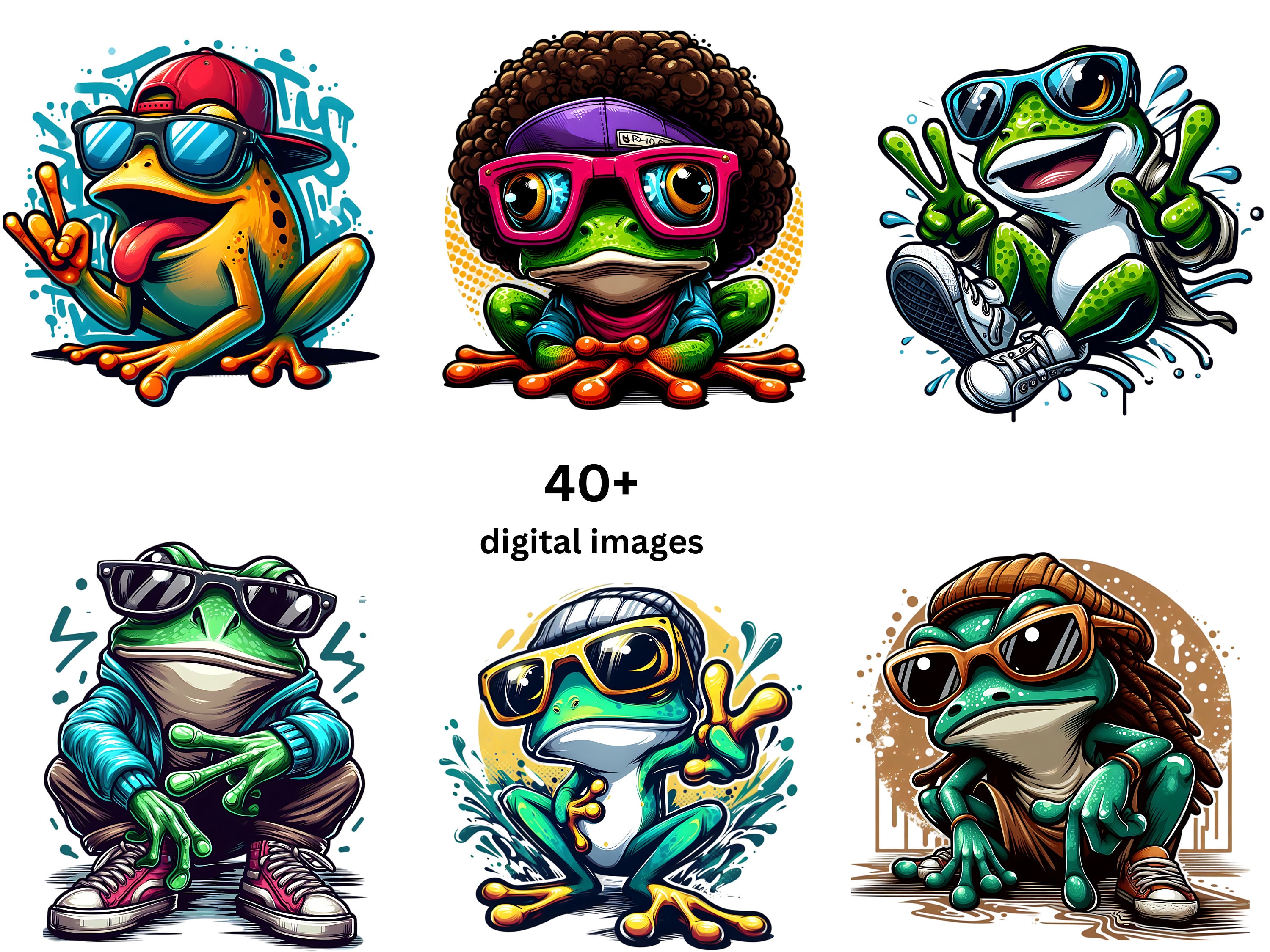 Cool Frog T-shirt Design PNG Bundle, Commercial Use, Digital, Download ...