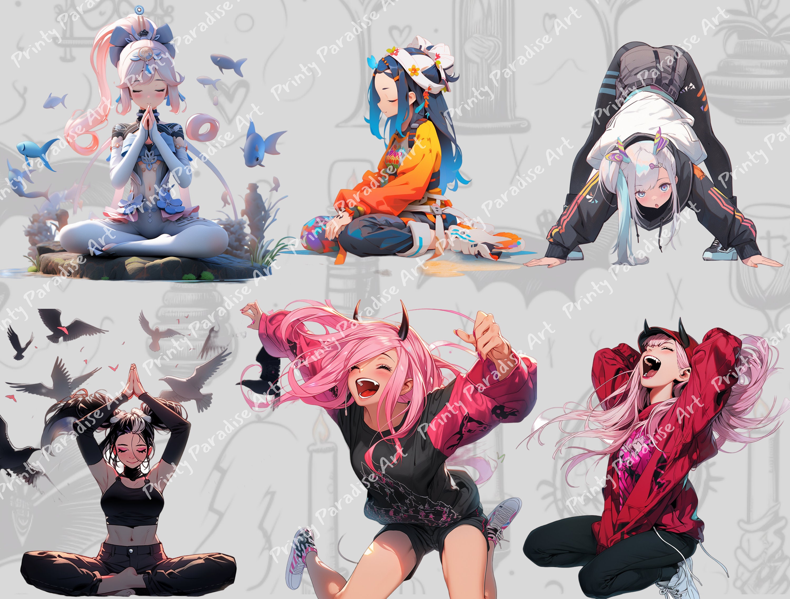 Anime Girl Body Pose Clipart Bundle - Sitting Pose - 40 Transparent ...