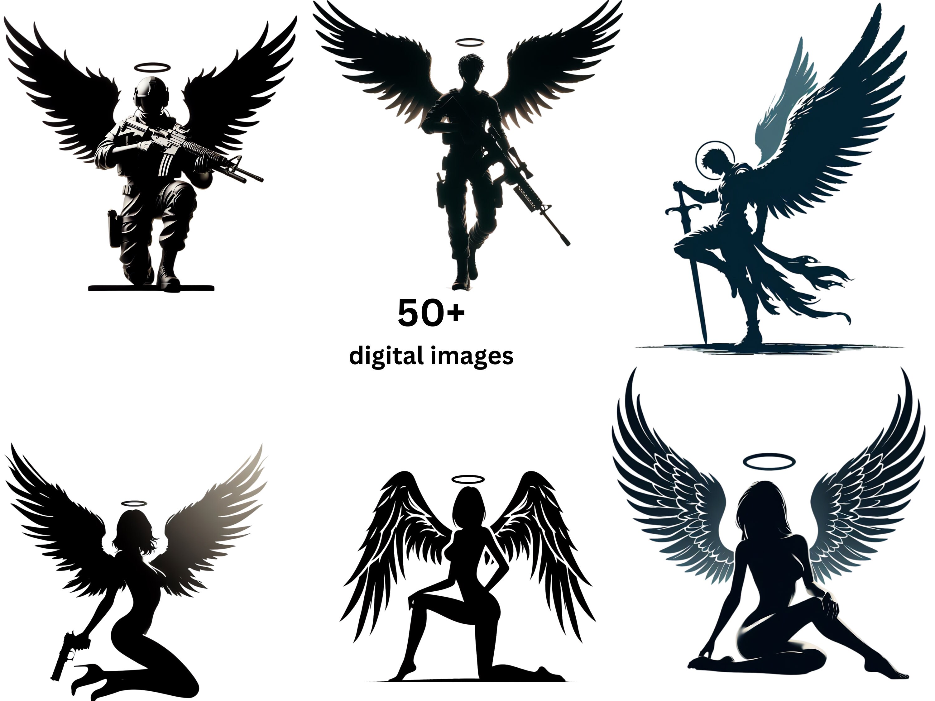 50+ Angel Silhouette Bundle, Angel, Angel PNG, Angels Silhouette, Angel ...